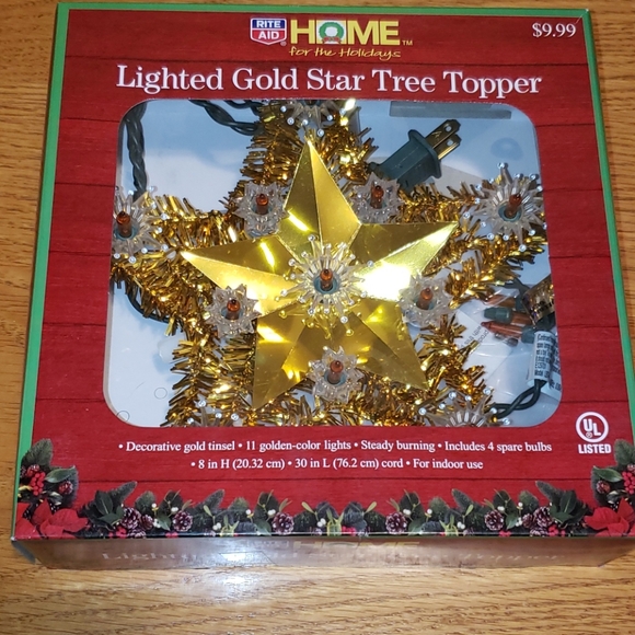 Rite aid | Holiday | 26 Lighted Gold Star Tree Topper | Poshmark